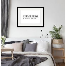 Bild queence "HEIDELBERG", wei&szlig; (farbe rahmen: schwarz, farbe bild(er): wei&szlig;), B:70cm H:50cm, Acrylglas, Holz, Papier, Bilder, Bild, HD Premium Poster-Druck inkl. Holzrahmen