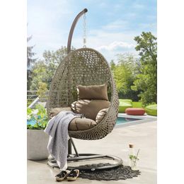 H&auml;ngestuhl Destiny "COCOON DE LUXE", beige (beige, grau), B:95cm H:198cm L:65cm, Kunststoff, Stahl, H&auml;ngematten, H&auml;ngestuhl, inkl. Gestell, Auflage f&uuml;r Sitz- und R&uuml;cken, belastbar bis 110 kg