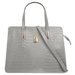 Henkeltasche CLUTY, Damen, Gr. B/H/T: 36cm x 28cm x 8cm onesize, grau, Leder, Reptilienpr&auml;gung, Taschen Henkeltasche, echt Leder, Made in Italy