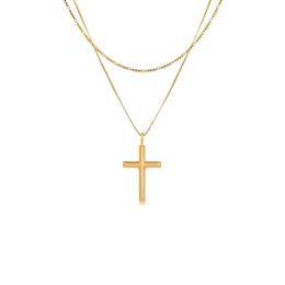 Kette mit Anh&auml;nger Kuzzoi "Halskette Herren Layer Kreuz Religion 925 Silber" Gr. 50, gold, Halsketten, Herren, ohne Stein, Silber 925 (Sterlingsilber), Kette mit Anh&auml;nger