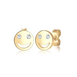 Paar Ohrstecker Elli "Ohrringe mit Smiling Face 925 Silber, mit Kristallen von Swarovski", gold, Ohrringe, Damen, Silber 925 (Sterlingsilber), Paar Ohrstecker