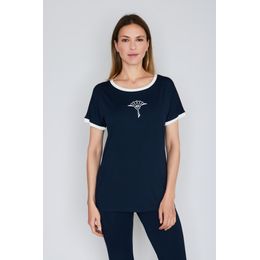 JOOP! T-Shirt JOOP "Move", Damen, Gr. 40, blau, Single Jersey, Obermaterial: 95% Modal, 5% Elasthan, unifarben, bequem h&uuml;ftlang, Rundhals, Shirts T-Shirt, mit kontrastierendem Rundhalsausschnitt