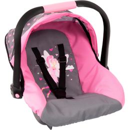 Puppen Autositz BAYER "rosa/goldfarben Schleife", rosa (fee grau, rosa), Puppenausstattungen, KinderB:34cm H:38cm L:42 T:45cm, Kunststoff, Metall, Puppen Autositz, mit Dach, B:34cm H:38cm L:42 T:45cm