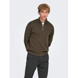 Only & Sons Troyer ONLY & SONS "ONSTING LIFE REG HALF ZIP KNIT NOOS", Herren, Gr. M, coffee bean, Strick, Obermaterial: 100% Baumwolle, unifarben, regular fit normal, ohne Ausschnitt, B&uuml;ndchen, Pullover Troyer, Baumwolle, regular fit