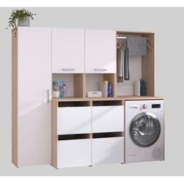 Mehrzweckschrank-Set Parisot "Laundry 2", jackson eiche nachbildung, Spanplatte foliert, Fronten wei&szlig;, Korpus Jackson Eiche Nachbildung, Kastenm&ouml;bel-Sets, Mehrzweckschrank-Set