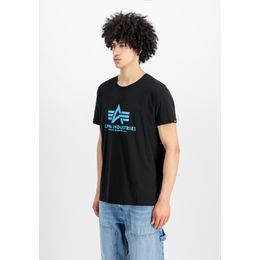 T-Shirt Alpha Industries "Basic T-Shirt", Herren, Gr. M, schwarz (schwarz, blau), Single Jersey, Obermaterial: 100% Baumwolle, bedruckt, regular fit normal, Rundhals, normaler Saum, Shirts T-Shirt, Baumwolle, regular fit