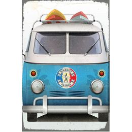 Metallbild queence "Camping Bus", blau (farbe bild(er): blau), B:30cm H:20cm, Metall, Stahl, Bilder, Metallbild, Stahlschild, Blechschild, retro, Surf