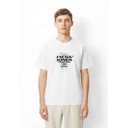 Jack & Jones T-Shirt JACK & JONES "JCOCONDOR TEE SS CREW NECK FST", Herren, Gr. L, wei&szlig; (hellwei&szlig;), Jersey, Obermaterial: 100% Baumwolle, bedruckt, regular fit normal, Rundhals, Shirts T-Shirt