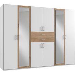 Kleiderschrank wimex "Diver Dreht&uuml;renschrank mit Spiegel, 180, 225 o. 270cm breit", wei&szlig; (wei&szlig;, plankeneichefarben, griffe alu), B:270cm H:207cm T:58cm, Schr&auml;nke, Kleiderschrank, Bestseller Schlafzimmerschrank wahlweise 3 Innenausstattungen