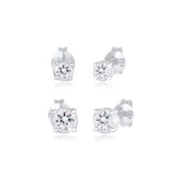 Ohrstecker-Set Elli "Ohrringe Paar Ohrstecker Rund Kristalle (4 tlg) 925 Sterling Silber", silber, Ohrringe, Damen, mit Stein, Silber 925 (Sterlingsilber), Ohrstecker-Set