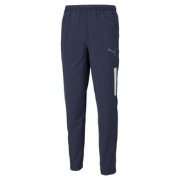 Trainingshose Puma "TEAMLIGA SIDELINE PANTS", Herren, Gr. S, N-Gr, blau (peacoat, Puma schwarz, Puma wei&szlig;), Obermaterial: 100% Polyester, unifarben, regular fit normal, Hosen Trainingshose, sportliche Passform, f&uuml;r Fu&szlig;ball, mit Rei&szlig;verschlusstaschen