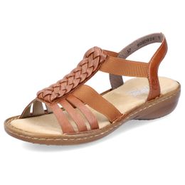 Riemchensandale Rieker, Damen, Gr. 37, braun (cognac), Lederimitat, Flechtoptik, unifarben, Schuhe Riemchensandale, Sommerschuh, Sandalette, Keilabsatz, mit Stretchb&auml;nder