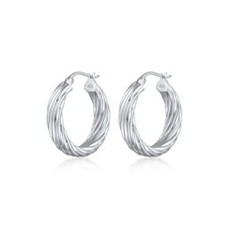 Paar Creolen Elli "Ohrringe Creolen Twisted 925 Sterling Silber" Gr. 21, silber, Ohrringe, Damen, ohne Stein, Silber 925 (Sterlingsilber), Paar Creolen