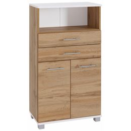 Midischrank Welltime "Emmi, Breite 59 cm", wei&szlig; (wei&szlig;, wotaneichefarben), B:60cm H:110,5cm T:32,5cm, FSC-zertifizierter Holzwerkstoff, Schr&auml;nke, Midischrank, 2 T&uuml;ren, Metallbeschl&auml;ge