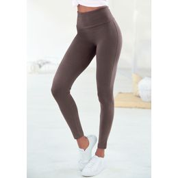 Leggings Lascana, Damen, Gr. 40/42, N-Gr, grau (taupe), Single Jersey, Obermaterial: 95% Baumwolle, 5% Elasthan, unifarben, Basic, Basic lang, Hosen Leggings, mit breitem B&uuml;ndchen, Topseller