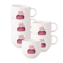 Villeroy & Boch Becher VILLEROY & BOCH "Henkelbecher Happy Birthday With Love 290 ml 6er Set wei&szlig;-rot", bunt (wei&szlig;, rot), Porzellan, Trinkgef&auml;&szlig;e, Becher