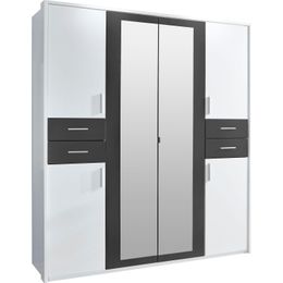 Dreht&uuml;renschrank wimex "Vegas", wei&szlig; (wei&szlig;, graphit, griffe alu), B:183cm H:210cm T:58cm, Holzwerkstoff, Schr&auml;nke, Dreht&uuml;renschrank, inklusive Passepartout-Rahmen, mit Spiegelt&uuml;ren und Schubladen