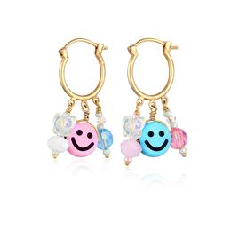 Paar Creolen Elli "Ohrringe Creolen Smiling Kristall Beads 925 Silber vergoldet" Gr. 33, gold, Ohrringe, Damen, mit Stein, Silber 925 (Sterlingsilber), Paar Creolen