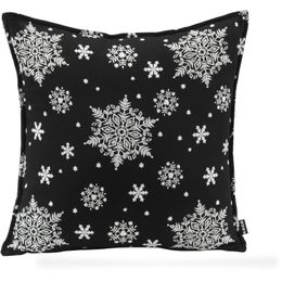 HOCK Dekokissen H.O.C.K. "Snow Flakes", schwarz (schwarz, gemustert), B:50cm H:10cm L:50cm, Obermaterial: 42% Polyester, 37% Polyacryl, 21% Baumwolle. F&uuml;llung: 100% Polyester, Dekokissen_Sitzkissen_Kissenh&uuml;llen, Dekokissen, Schneeflocke, traditionell, bestickte Schneeflocken, inkl. F&uuml;llung