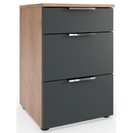 Nachtkommode wimex "Level by fresh to go", schwarz (front graphit, korpus plankeneiche nachbildung), B:41cm H:61cm T:41cm, Holzwerkstoff, Sideboards, Nachtkommode, 3 Schubladen mit soft-close Funktion, 41cm breit, 61cm hoch