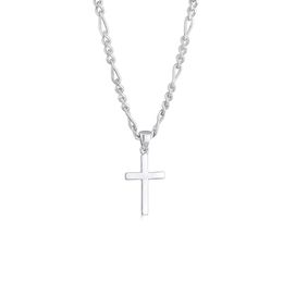 Lange Kette Kuzzoi "Halskette Herren Figarokette Kreuz 925 Silber" Gr. 60, silber, Halsketten, Herren, ohne Stein, Silber 925 (Sterlingsilber), Lange Kette