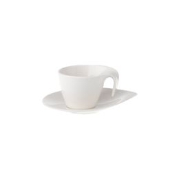 Villeroy & Boch Tasse VILLEROY & BOCH "Espressotasse mit Untertasse Flow 100 ml wei&szlig;", wei&szlig;, Porzellan, Trinkgef&auml;&szlig;e, Tasse