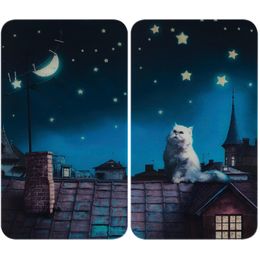Herd-Abdeckplatte Wenko "Universal Modell Moon Cat", schwarz, B:30cm H:5,5cm L:52cm, Glas, Herdabdeckplatten, Herd-Abdeckplatte, Herdabdeckung f&uuml;r alle Herdarten, kratzfest, mit rutschfesten F&uuml;&szlig;en
