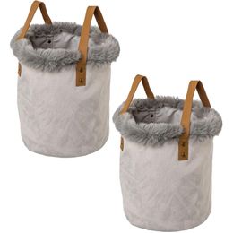 Organizer CREATIV HOME "Weihnachtsdeko", grau, H:20cm &Oslash;:20cm, Polyester, Aufbewahrungsboxen, Organizer, mit Kunstfellrand und Henkel, H&ouml;he 20 cm, auch als &Uuml;bertopf geeignet