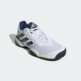 Tennisschuh adidas Performance "BARRICADE KIDS", Jungen, Gr. 36, wei&szlig; (cloud wei&szlig;, dunkelblau, core schwarz), Synthetik, Textil, Schuhe Tennisschuh, Multicourt Schuh f&uuml;r Kinder