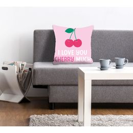Dekokissen queence "I LOVE YOU CHERRY MUCH", rosa (rosa, bedruckt), B:40cm L:40cm, Polyester, Dekokissen_Sitzkissen_Kissenh&uuml;llen, Dekokissen, Kissenh&uuml;lle ohne F&uuml;llung, 1 St&uuml;ck