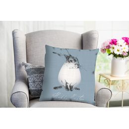 Dekokissen queence "Benson", blau (schwarz, wei&szlig;, bedruckt), B:40cm L:40cm, Polyester, Dekokissen_Sitzkissen_Kissenh&uuml;llen, Dekokissen, s&uuml;&szlig;er Hase