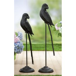 Tierfigur Gilde "Skulptur "Parrot", schwarz, B:21cm H:97cm T:21cm, Aluminium, Dekofiguren, Tierfigur