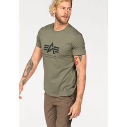 T-Shirt Alpha Industries "Basic T-Shirt", Herren, Gr. L, gr&uuml;n (olive), Single Jersey, Obermaterial: 100% Baumwolle, bedruckt, regular fit normal, Rundhals, normaler Saum, Shirts T-Shirt, Baumwolle, regular fit, Topseller