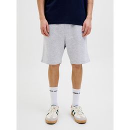 Jack & Jones Sweatshorts JACK & JONES "JPSTGORDON mit elastischem Bund", Damen, Gr. L, N-Gr, grau (light grau melange), Web, Obermaterial: 61% Polyester, 39% Baumwolle, meliert, unifarben, slim fit kniefrei, Hosen Sweatshorts, unifarben, modisch, regular fit, Webstoff