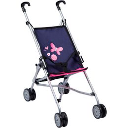 Puppenbuggy BAYER "blau/pink", bunt (blau, pink schmetterling), Puppenwagen, KinderB:27cm H:56cm T:47cm, Puppenbuggy, B:27cm H:56cm T:47cm