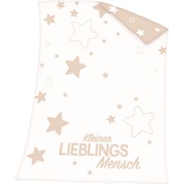 Babydecke Baby Best "Kleiner Lieblingsmensch", beige, B:75cm L:100cm, Baumwolle, Wohndecken, Babydecke, mit Schriftzug und Sternen, Kuscheldecke