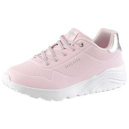 Sneaker Skechers "UNO LITE", M&auml;dchen, Gr. 31, silber (ros&eacute;, silberfarben), Lederimitat, Schuhe Sneaker, Schn&uuml;r,-Plateausneaker mit Metallic, Gr&ouml;&szlig;enschablone zum Download