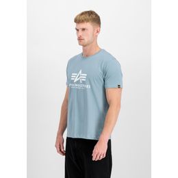 T-Shirt Alpha Industries "Basic T-Shirt", Herren, Gr. XL, bunt (graublau), Single Jersey, Obermaterial: 100% Baumwolle, bedruckt, regular fit normal, Rundhals, normaler Saum, Shirts T-Shirt, Baumwolle, regular fit