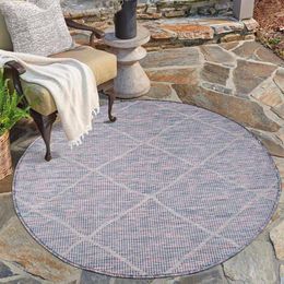 Outdoorteppich Carpet City "PALM3075", blau (blau, pink), H:5mm &Oslash;:120cm, Polypropylen, Teppiche, Outdoorteppich, Wetterfest & UV-best&auml;ndig, f&uuml;r Balkon, Terrasse, K&uuml;che, flach gewebt