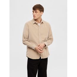 Langarmhemd Selected "SLHREGOWEN-CORD SHIRT LS NOOS", Herren, Gr. XXL, N-Gr, braun (breen), Web, Obermaterial: 100% Baumwolle, unifarben, regular fit normal, Aufschlag, Hemden Langarmhemd