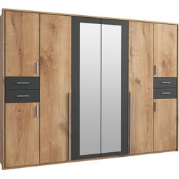 Dreht&uuml;renschrank wimex "Vegas", grau (plankeneichefb, graphit, griffe alu), B:273cm H:210cm T:58cm, Holzwerkstoff, Schr&auml;nke, Dreht&uuml;renschrank, inklusive Passepartout-Rahmen, mit Spiegelt&uuml;ren und Schubladen