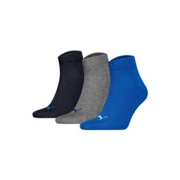 Kurzsocken Puma "Socken Quarter Plain 3P 3er Pack", Damen, Gr. 35-38, grau (grau, blau), Obermaterial: 68% Baumwolle CO. 18% Polyamid PA. 12% Polyester PES. 2% Elasthan EL., Socken Kurzsocken