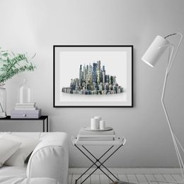 Bild queence "Big City Life", grau (farbe rahmen: schwarz, farbe bild(er): grau), B:70cm H:50cm, Acrylglas, Holz, Papier, Bilder, Bild, HD Premium Poster-Druck inkl. Holzrahmen