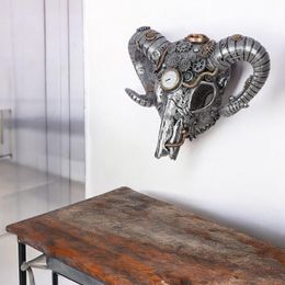 Wanddekoobjekt CASABLANCA BY GILDE "Steampunk Buffalo", silber (silberfarben), B:40cm H:31,5cm T:14cm, Kunstharz, Wanddekoobjekte, Wanddekoobjekt