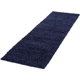 Hochflor-L&auml;ufer Ayyildiz Teppiche "Life Shaggy 1500" Gr. 12, blau (navy), B:80cm H:30mm L:250cm, Kunstfaser, Teppiche, Hochflor-L&auml;ufer, Langflor, uni, gro&szlig;e Farbauswahl, robust, auch in rund
