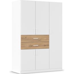 Dreht&uuml;renschrank Rauch "Kleiderschrank Schrank Garderobe MAIKA mit Dekor-Front", wei&szlig; (alpinwei&szlig;, eiche artisan), B:136cm H:197cm T:54cm, Holzwerkstoff, Schr&auml;nke, Dreht&uuml;renschrank, 2 Schubladen, in verschiedenen Breiten, H&ouml;hen, Farben, MADE IN GERMANY