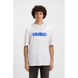 T-Shirt HUGO BLUE "Nalax", Herren, Gr. L, wei&szlig; (open wei&szlig;110), Single Jersey, Obermaterial: 100% Baumwolle, unifarben, regular fit h&uuml;ftlang, Rundhals, Shirts T-Shirt, mit Logo-Druck