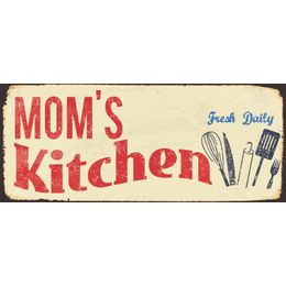 Metallbild queence "MOM'S Kitchen", rot (farbe bild(er): rot), B:60cm H:25cm T:0,5cm, Metall, Stahl, Bilder, Metallbild, Schriftzug, Stahlschilder