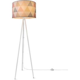Paco Home Stehlampe "Trina Delta", wei&szlig;, H: 148,5cm, Leuchten, Stehlampe Leselampe Stofflampenschirm Dreieck Rund E27 Textil Bunt, Stehlampe