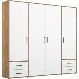 Dreht&uuml;renschrank Rauch "Kleiderschrank Schrank Garderobe W&auml;scheschrank VOYAGER", wei&szlig; (eiche artisan, alpinwei&szlig;, griffe graumetallic), B:187cm H:194cm T:53cm, Holzwerkstoff, Schr&auml;nke, Dreht&uuml;renschrank, mit 2 modernen Griffvarianten, mit Au&szlig;enschubladen MADE IN GERMANY